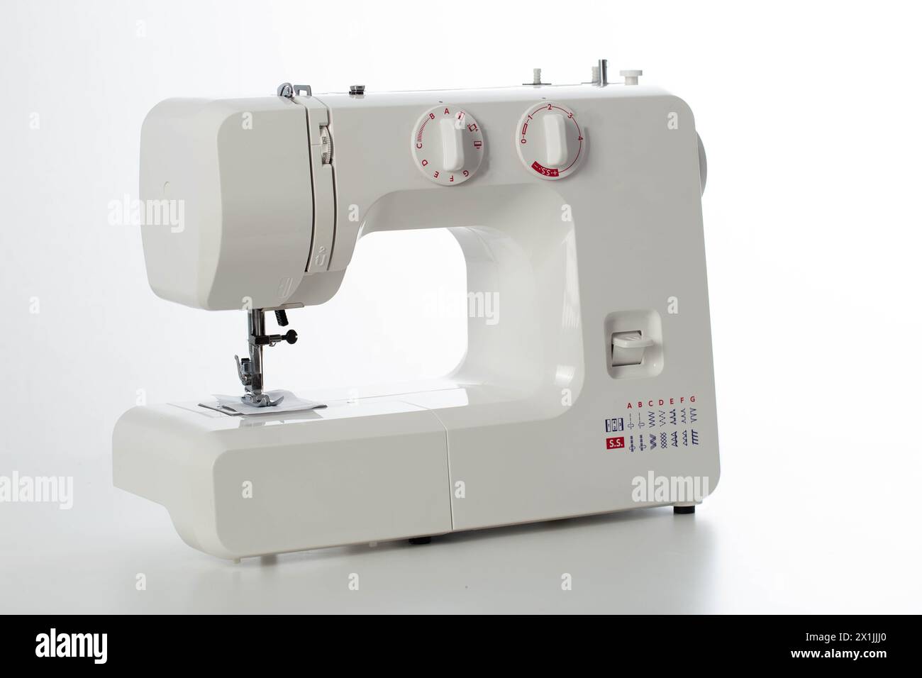 Automatic modern sewing machine with overlock on a white background ...