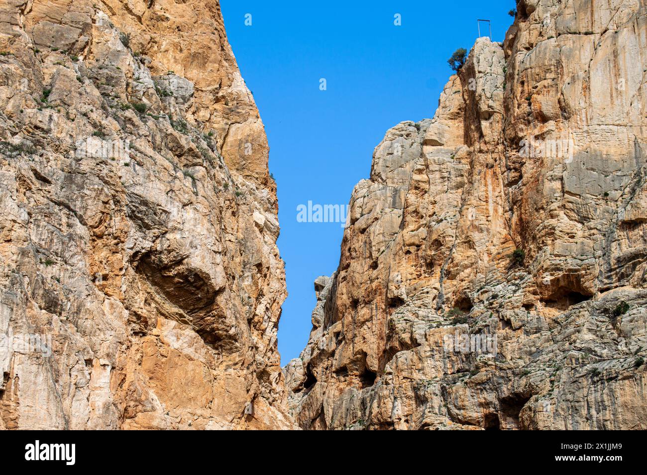 Caminito del Ray, The King's Path. Walkway pinned along the steep walls ...