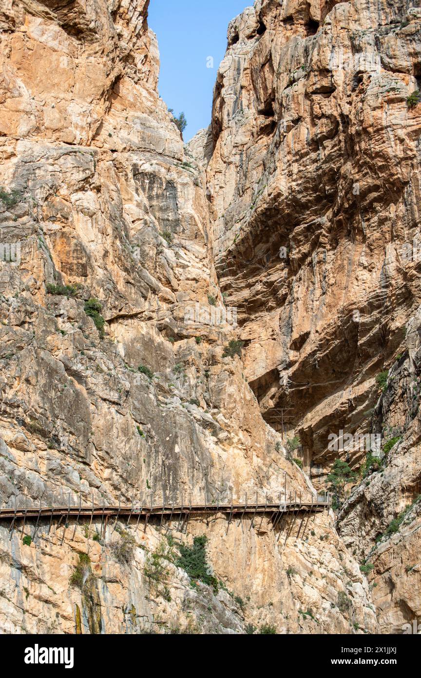 Caminito del Ray, The King's Path. Walkway pinned along the steep walls ...