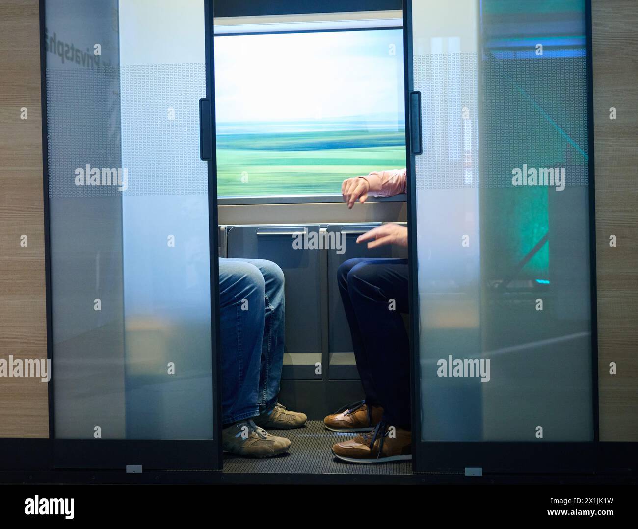 17 April 2024, Berlin: Two guests at the Deutsche Bahn "Experience ...