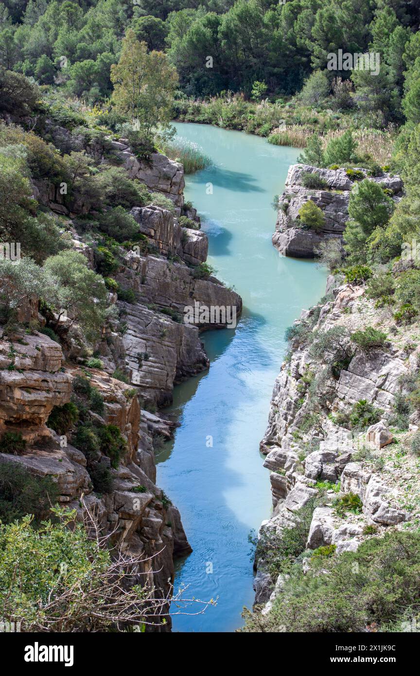 Caminito del Ray, The King's Path. Walkway pinned along the steep walls ...