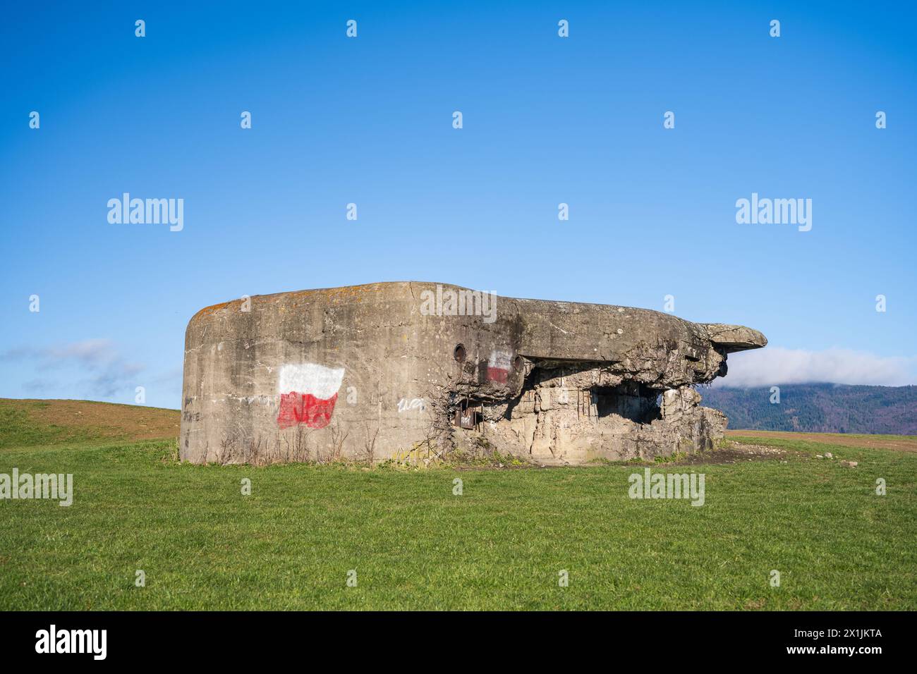 World war ii Wyrwidab fortification with painted Polish flag. Wegierska ...