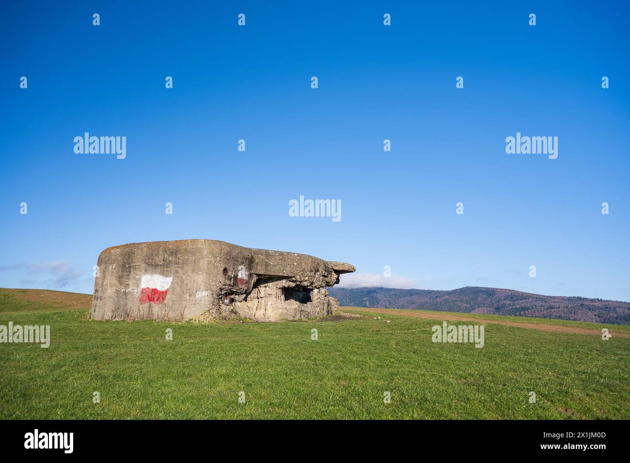 World war ii Wyrwidab fortification on the hill in sunny day with blue ...