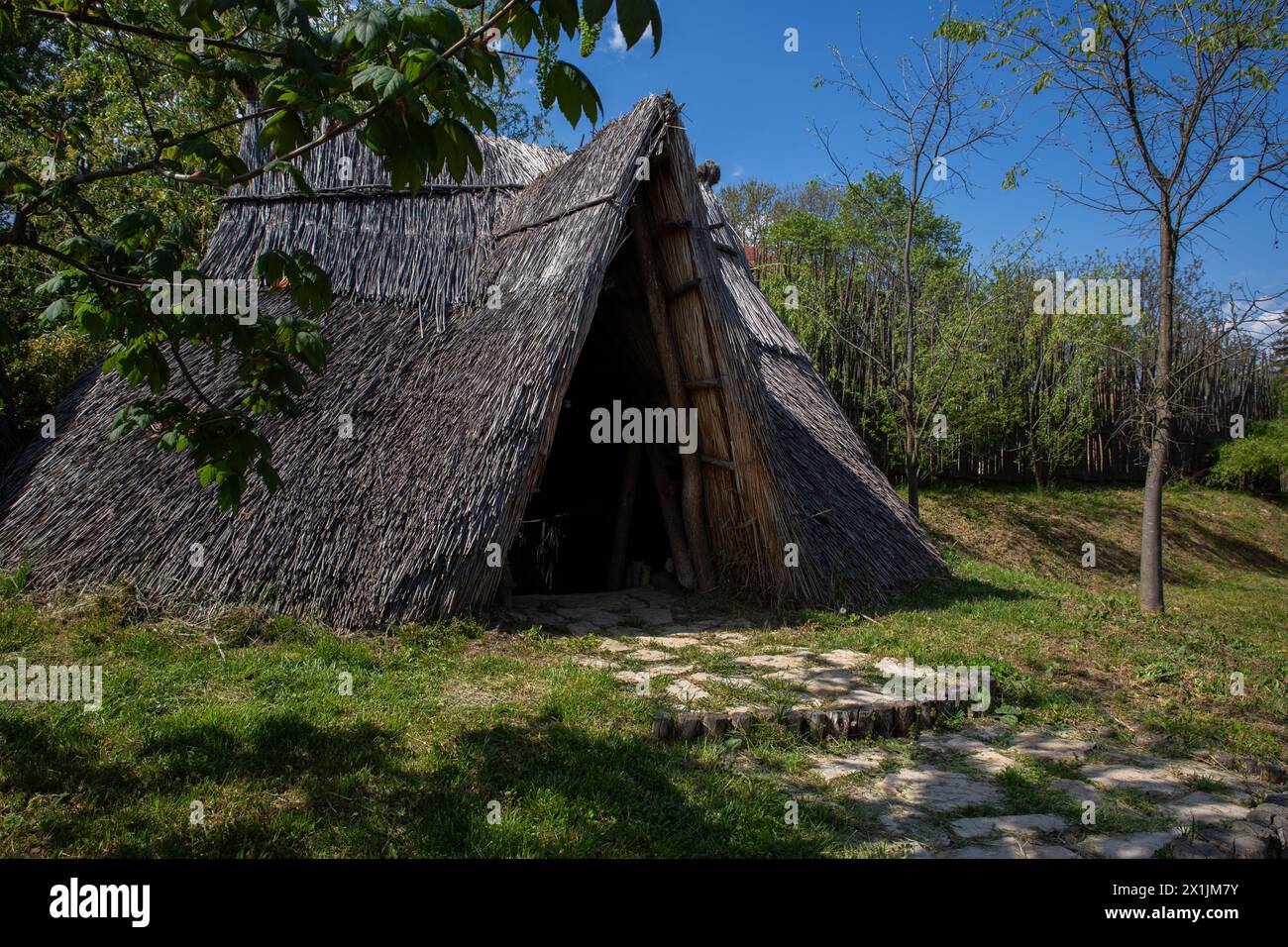 Ancient fisherman's hut of Serbian settlement at the banks of Danube ...
