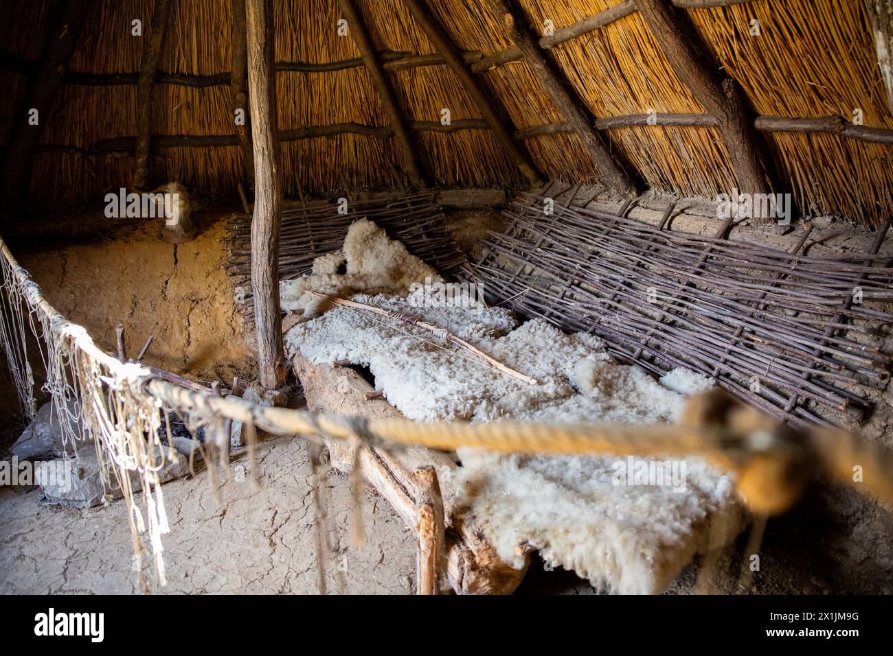 Ancient fisherman's hut interior of Serbian settlement at the banks of ...