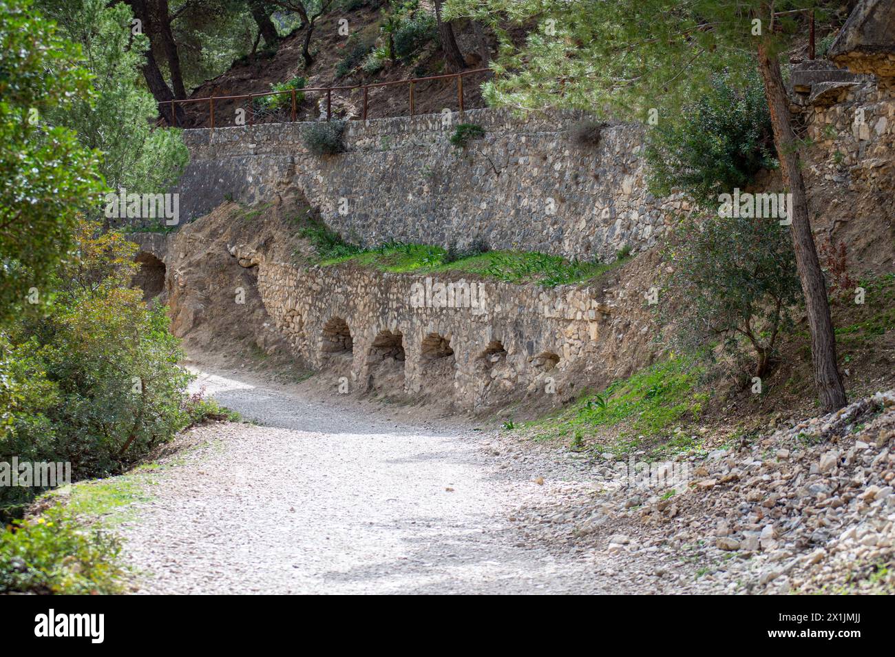 Caminito del Ray, The King's Path. Walkway pinned along the steep walls ...