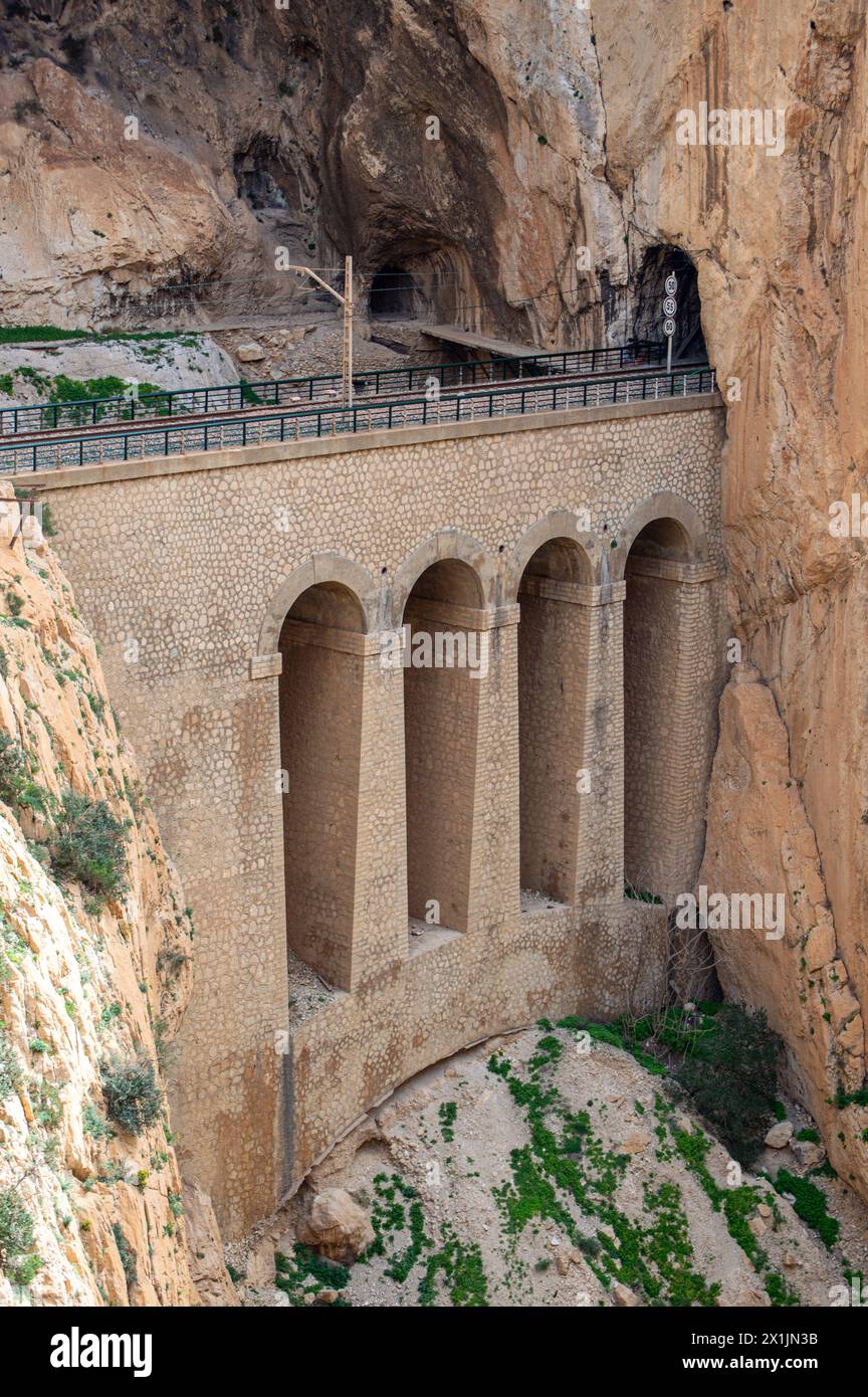 Caminito del Ray, The King's Path. Walkway pinned along the steep walls ...
