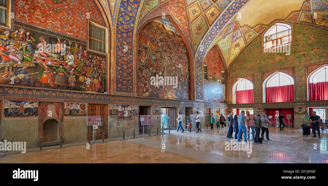Interior view of the 17th century Chehel Sotoun Palace with its ...