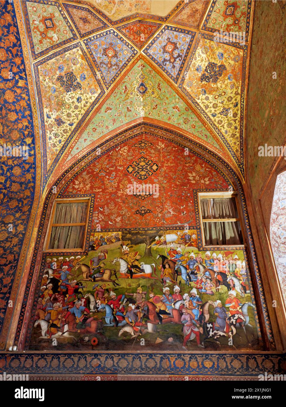 Fresco depicting the Battle of Marv (1510) between Persian Shah Ismail ...