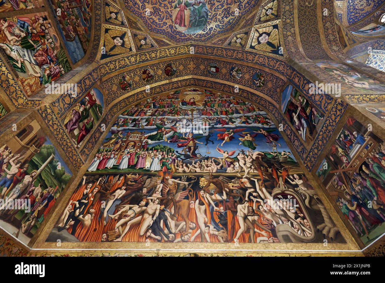 Wall fresco depicting Heaven, Earth and Hell inside the Holy Savior ...