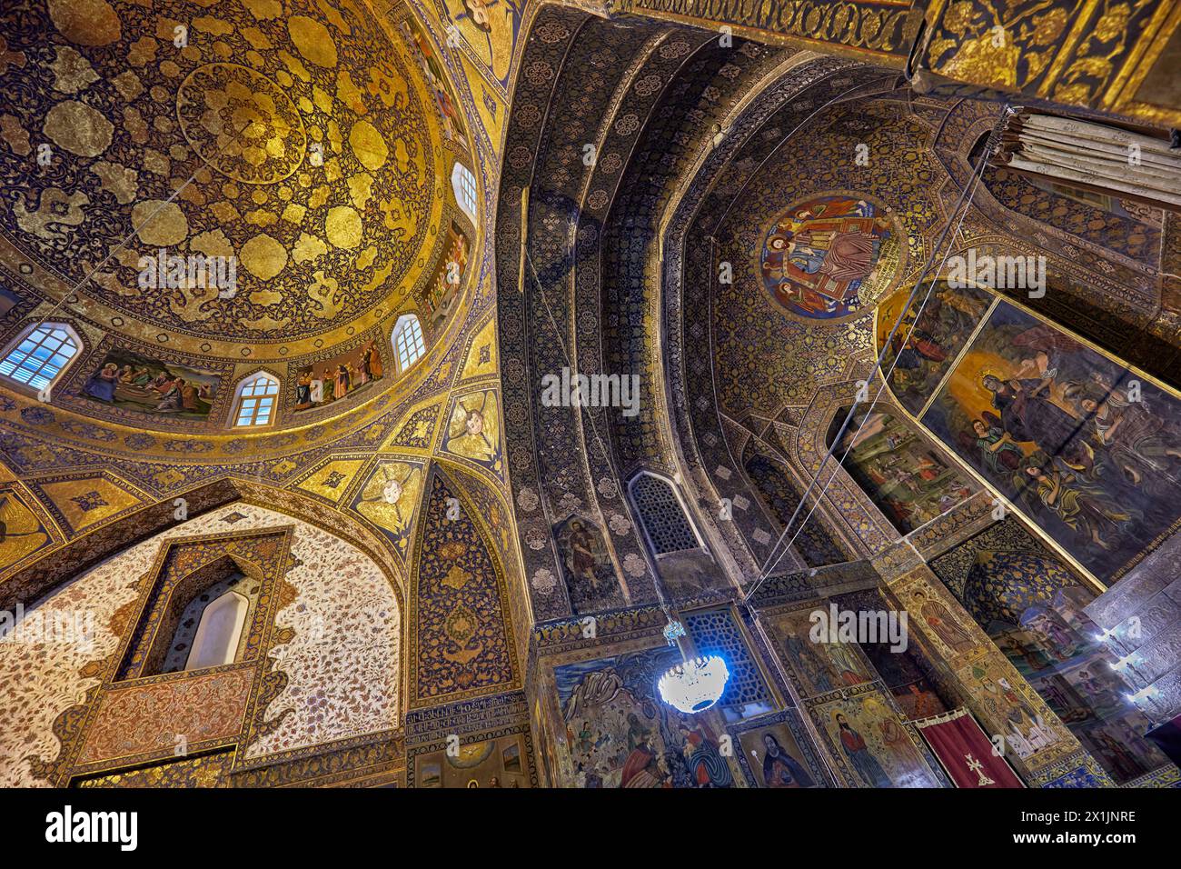 View from below of the gilded domed ceiling in the Holy Bethlehem ...
