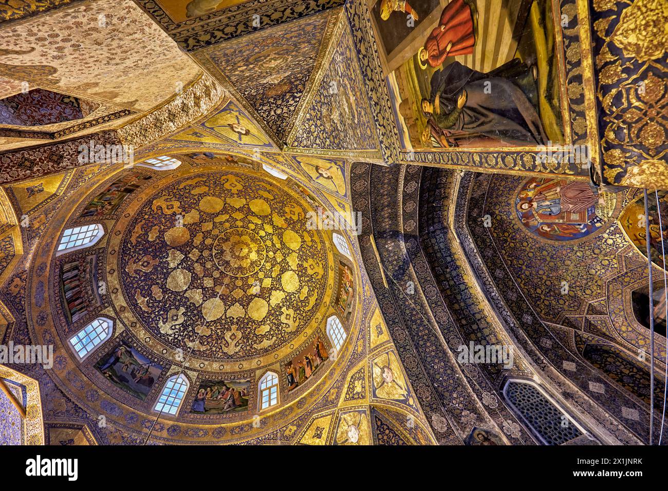View from below of the gilded domed ceiling in the Holy Bethlehem ...