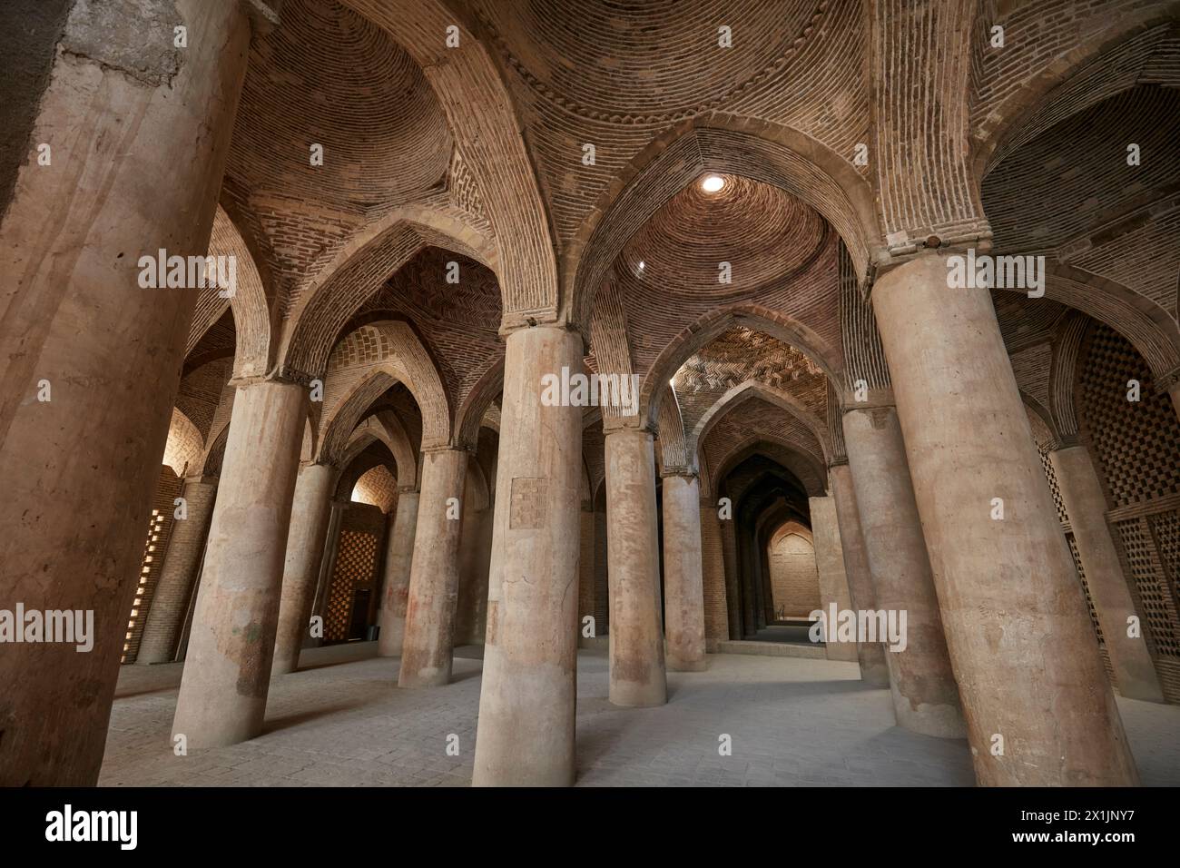 Interior view of hypostyle hall with many pillars supporting roof of ...