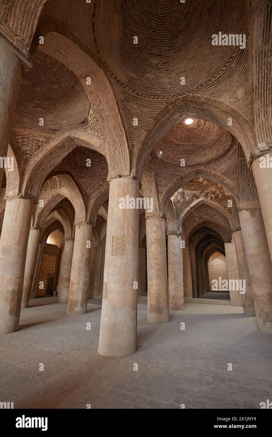 Interior view of hypostyle hall with many pillars supporting roof of ...