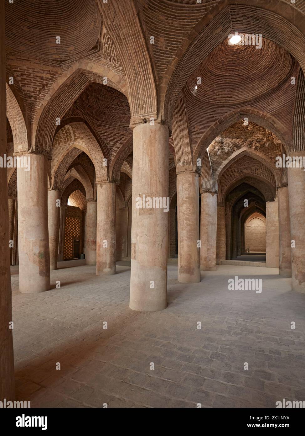 Interior view of hypostyle hall with many pillars supporting roof of ...