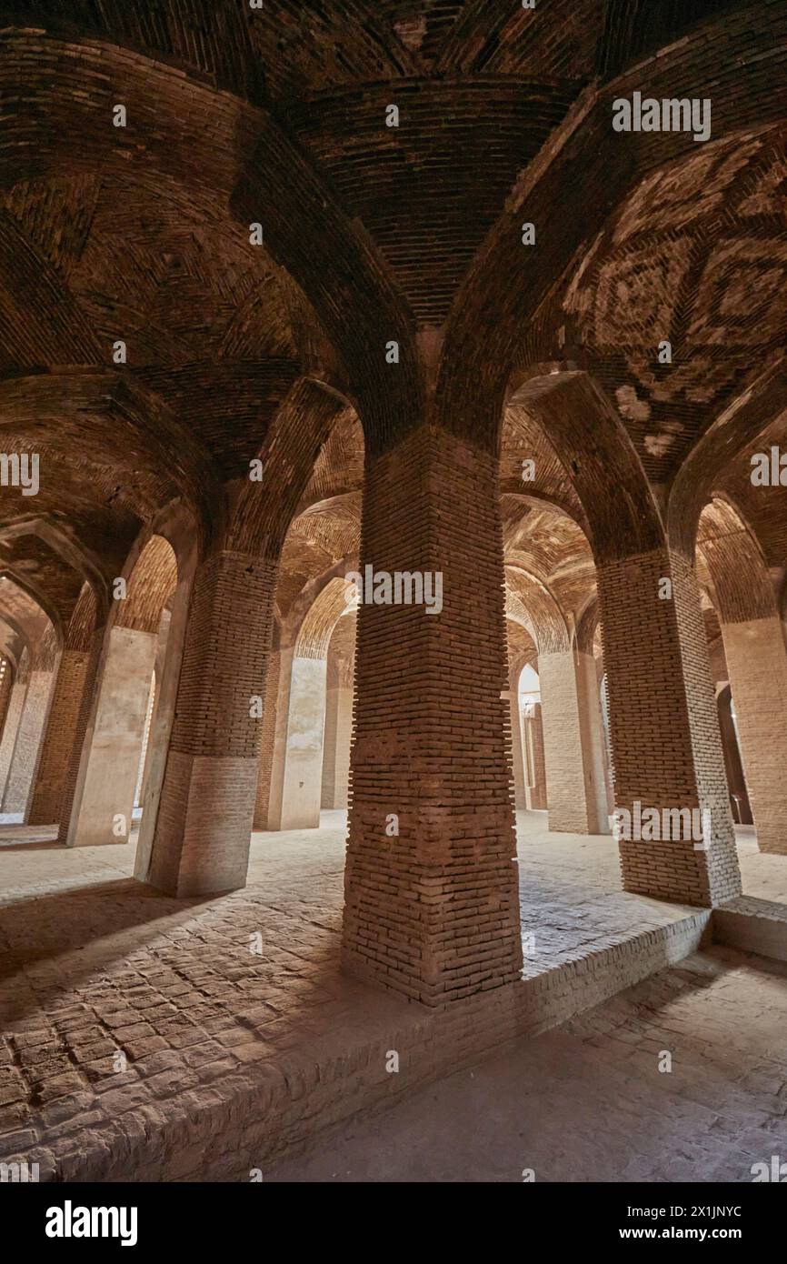 Interior view of hypostyle hall with many pillars supporting roof of ...
