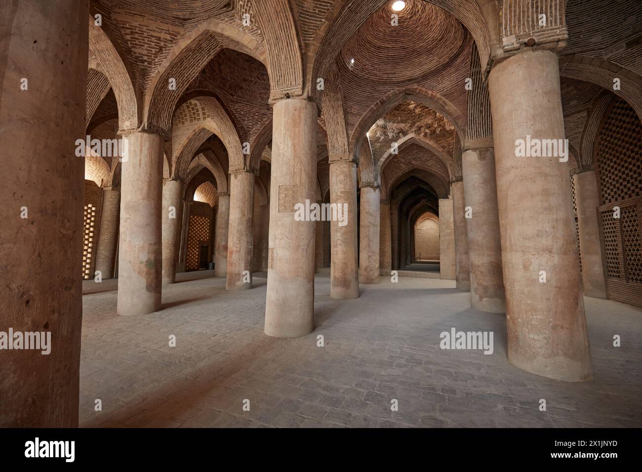 Interior view of hypostyle hall with many pillars supporting roof of ...