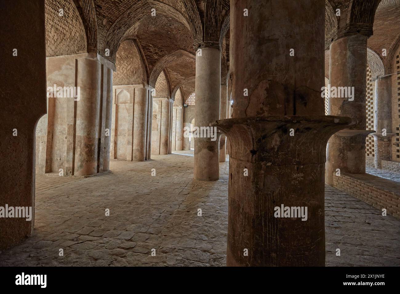 Interior view of hypostyle hall with many pillars supporting roof of ...