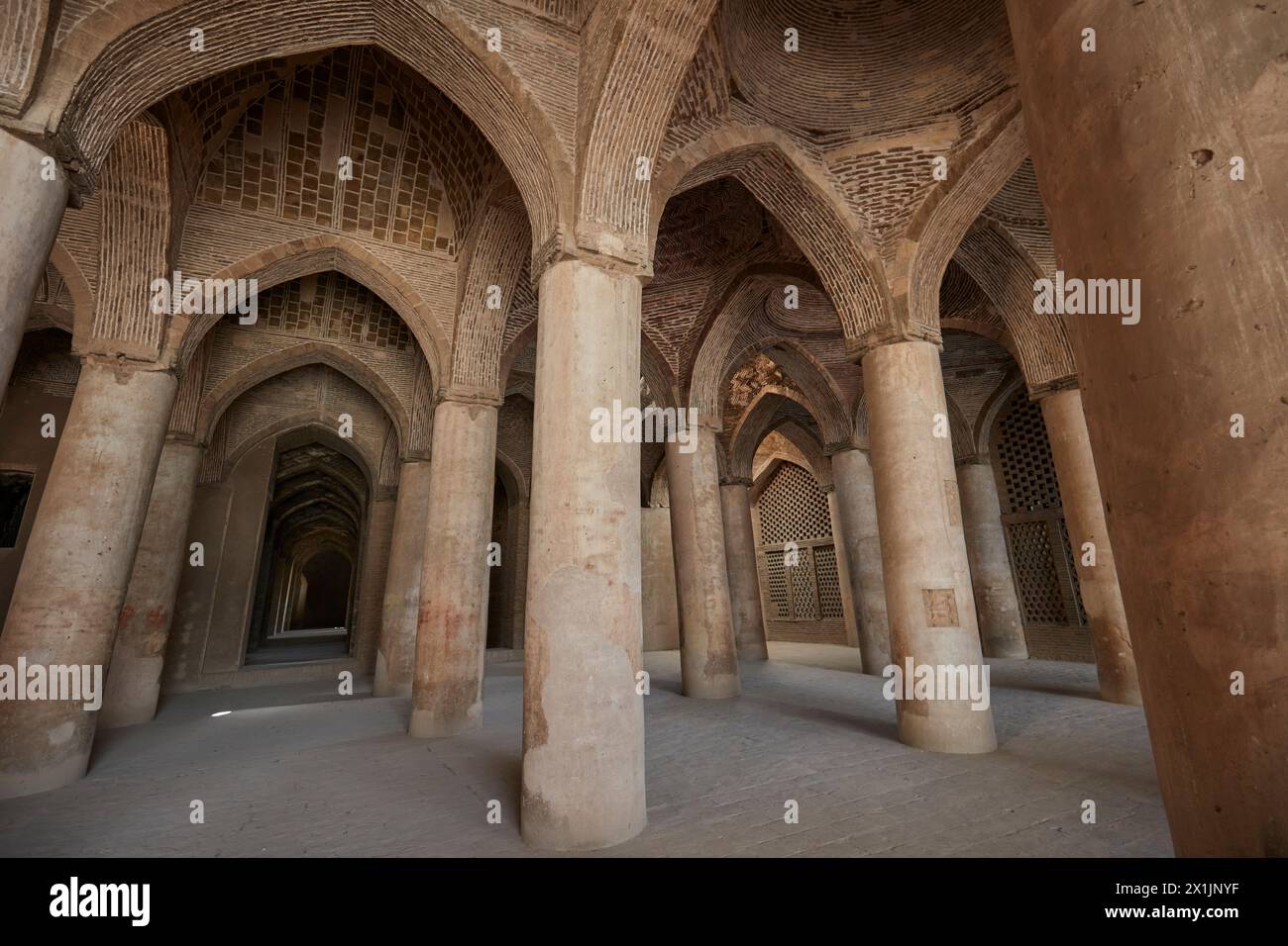 Interior view of hypostyle hall with many pillars supporting roof of ...