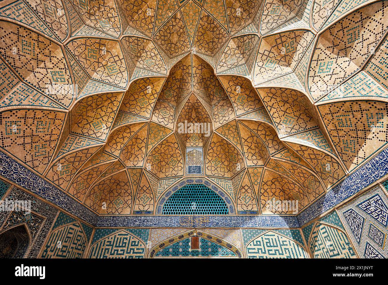 Ornate ceiling with muqarnas vaulting covered with tiles in one of the ...