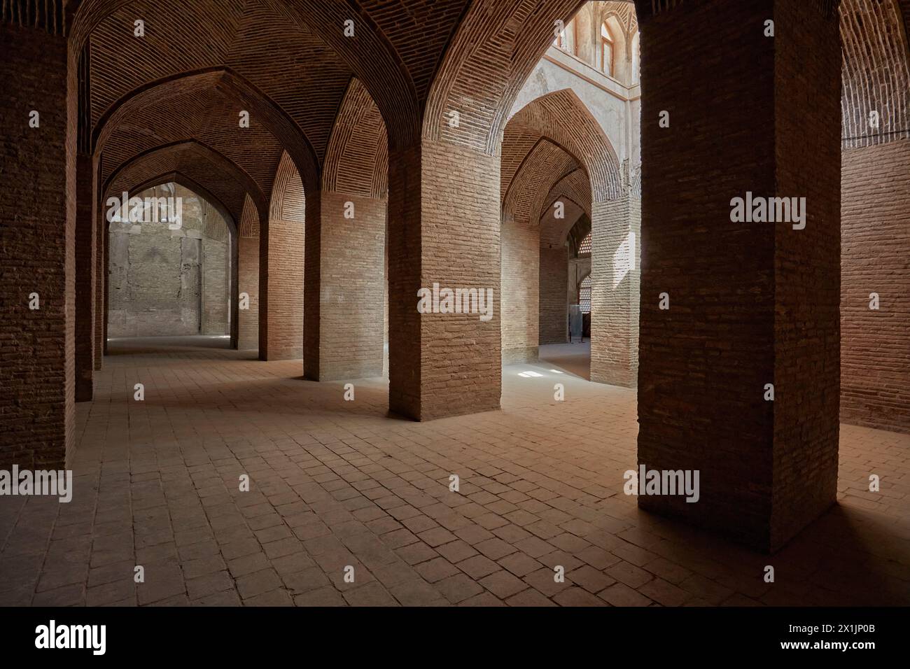 Interior view of hypostyle hall with many pillars supporting roof of ...