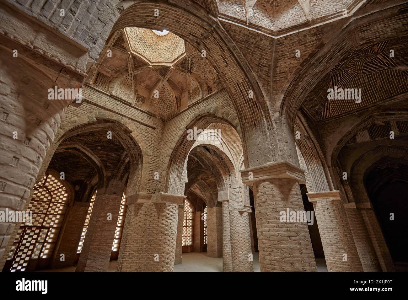Interior view of hypostyle hall with many pillars supporting roof of ...