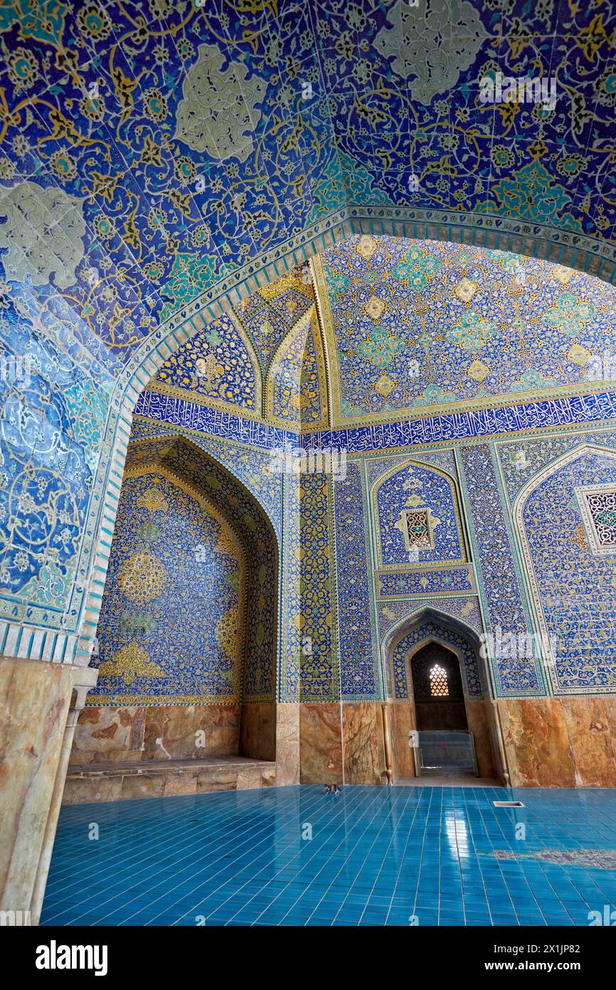 Interior view of the Shah Mosque (Masjed-e Shah) showing its highly ...