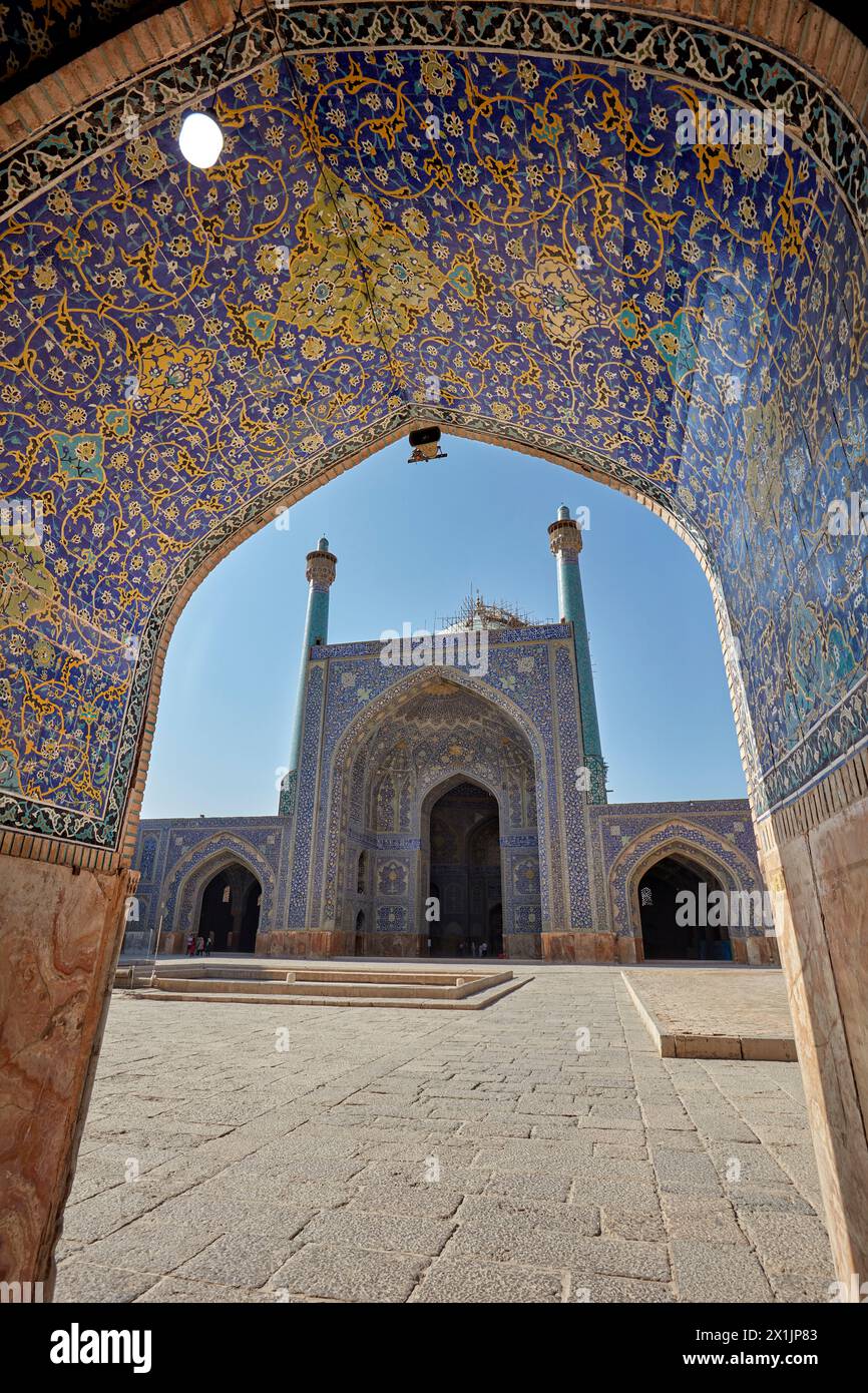 Courtyard view of the Shah Mosque (Masjed-e Shah) through an arch with ...