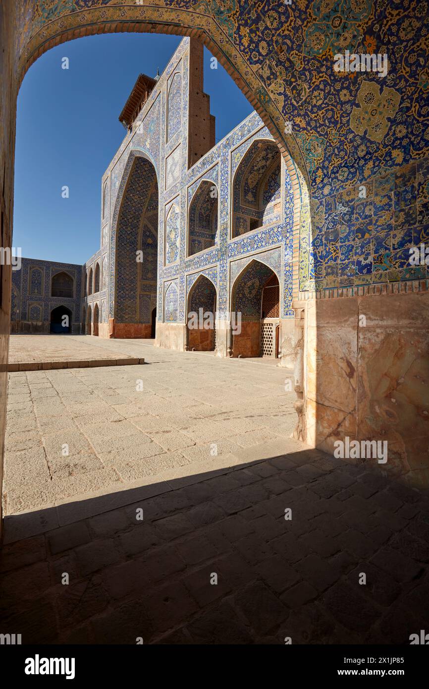 Courtyard view of the Shah Mosque (Masjed-e Shah) through an arch with ...