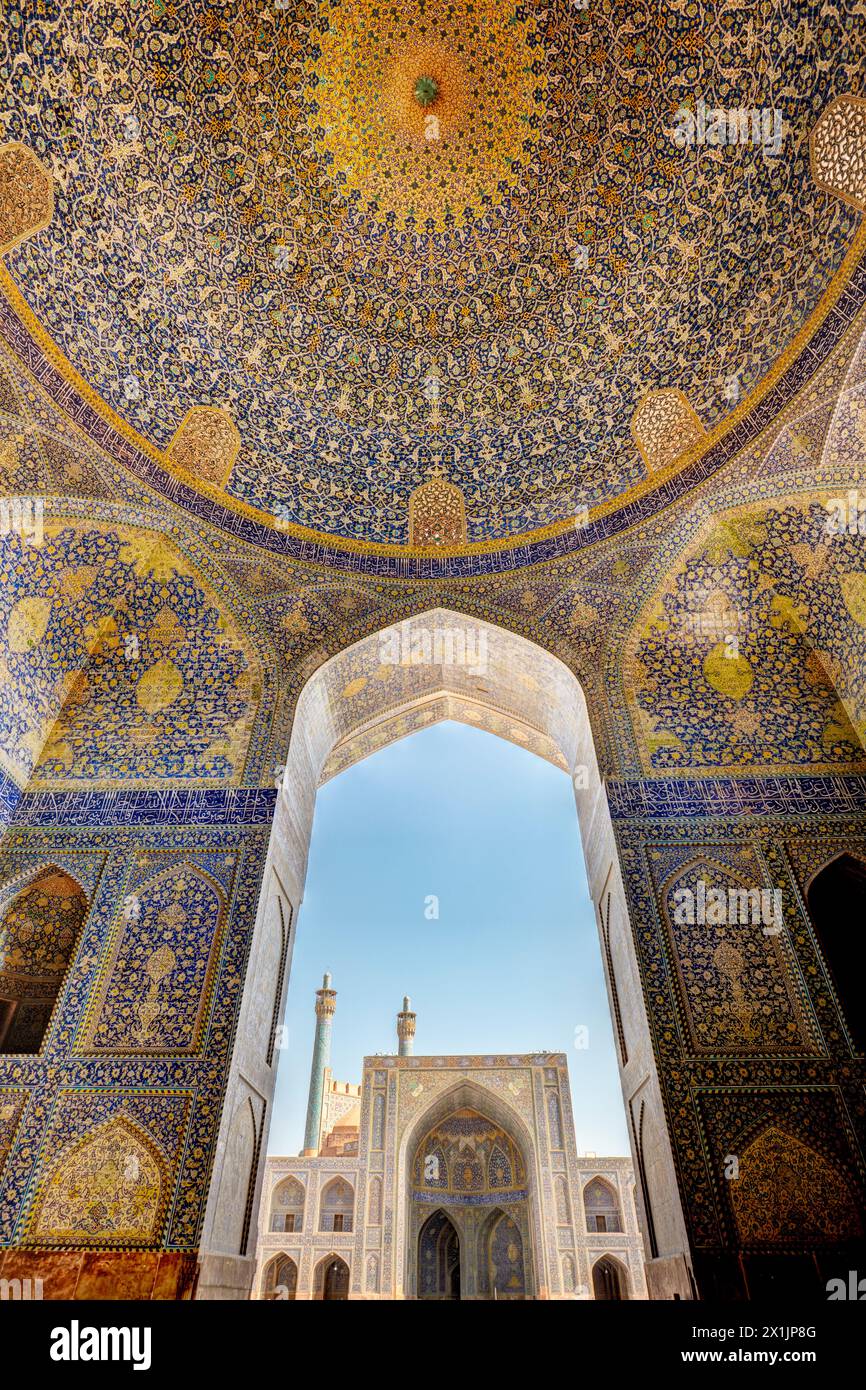Courtyard view of the Shah Mosque (Masjed-e Shah) from the main prayer ...