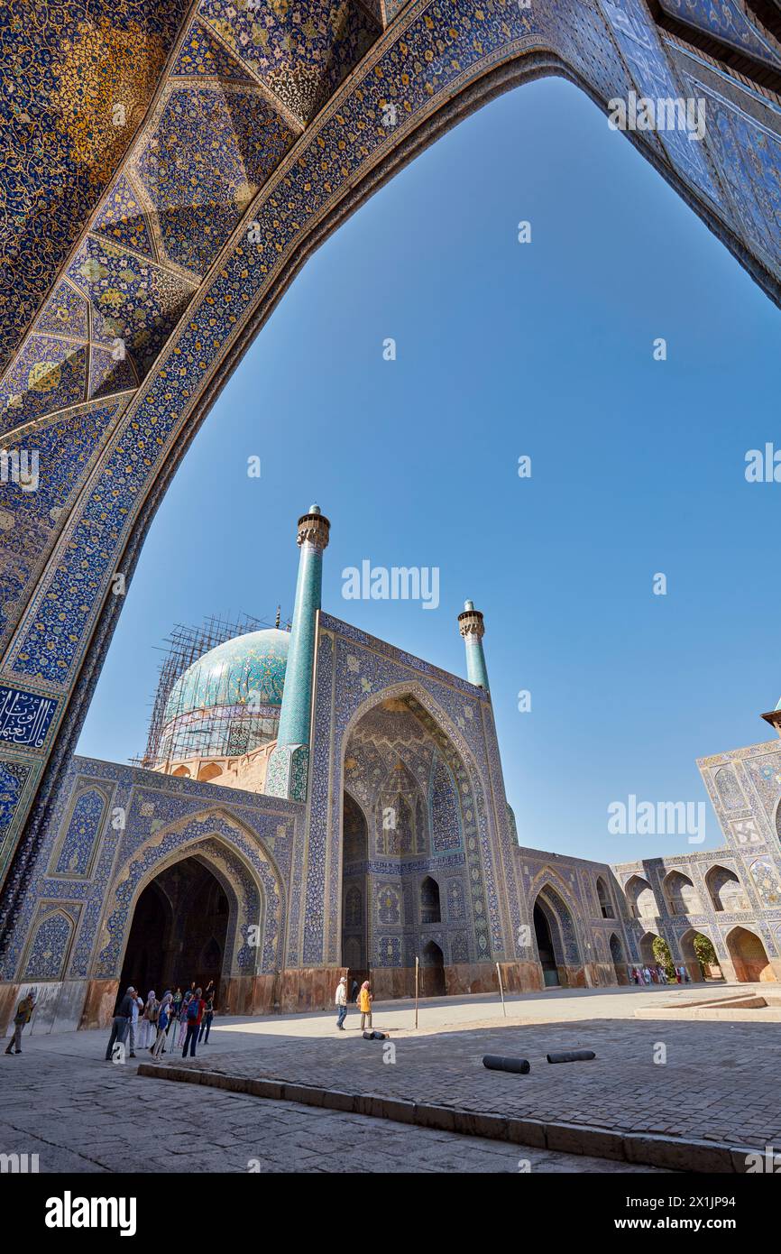 Courtyard view of the Shah Mosque (Masjed-e Shah) through an arch with ...