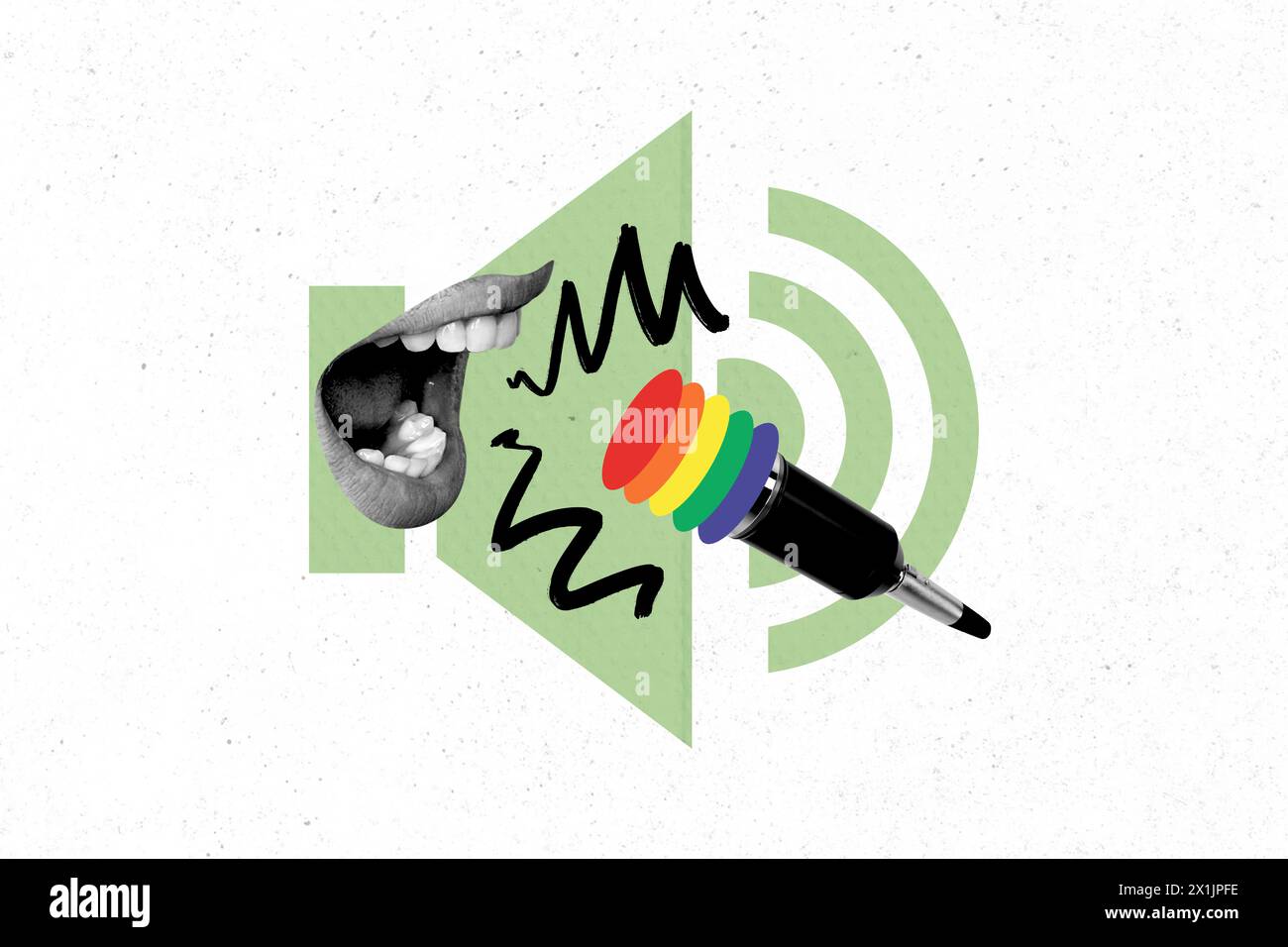 Composite photo collage of mouth scream mic concert performer loud ...