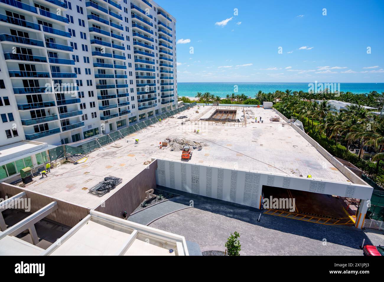 Miami Beach, FL, USA - April 15, 2024: Aerial photo of pool deck ...