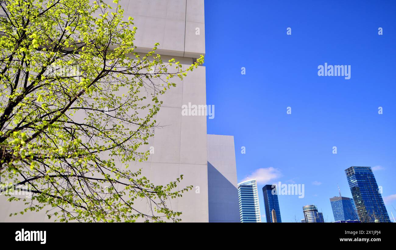 Sunlight and shadow on surface of white Concrete Building wall against ...