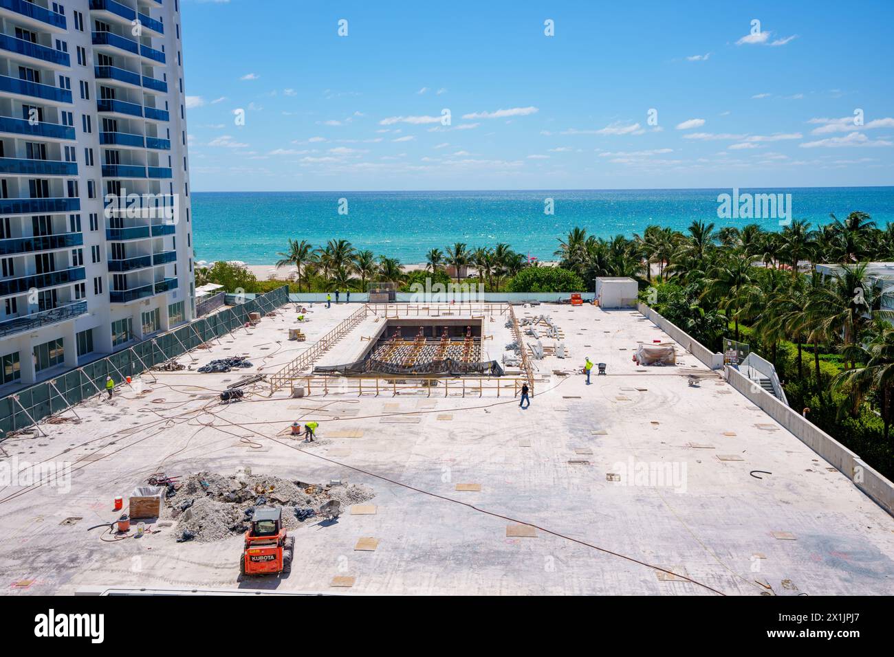 Miami Beach, FL, USA - April 15, 2024: Aerial photo of pool deck ...