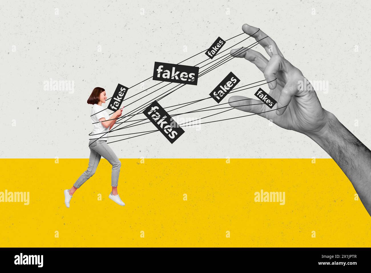 Composite trend artwork sketch collage of young attractive lady hold in ...