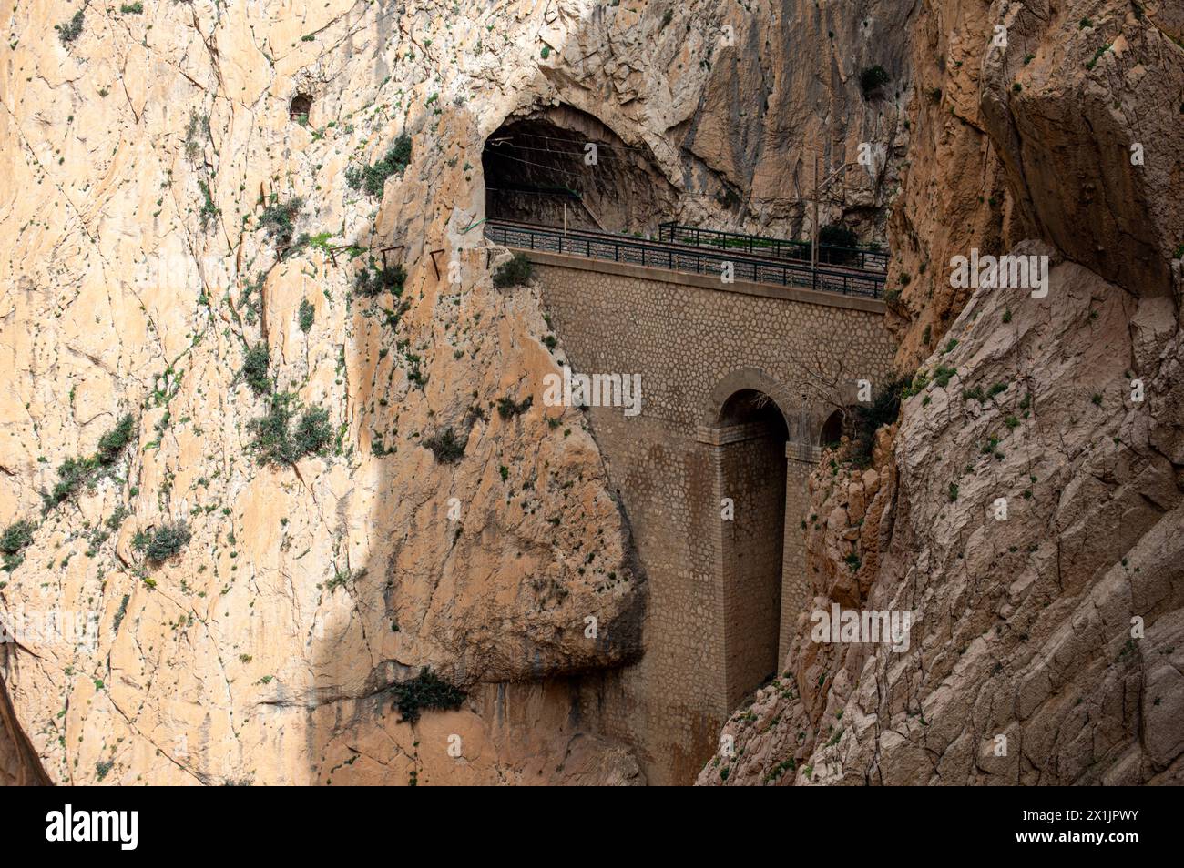 Caminito del Ray, The King's Path. Walkway pinned along the steep walls ...