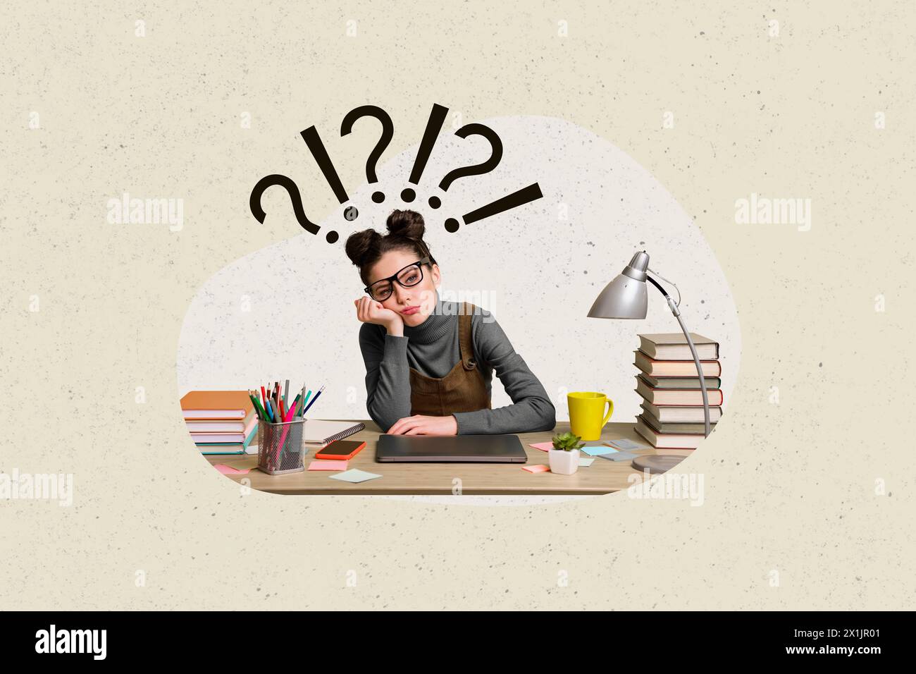 collage young bored exhausted girl overworked overloaded employee ...