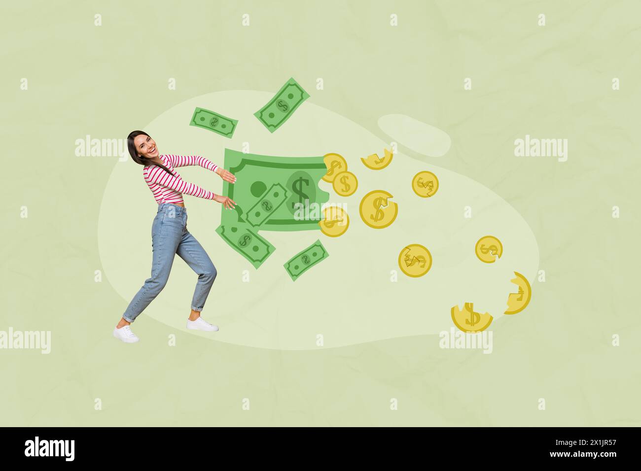 Trend artwork sketch image 3D photo collage of young rich lady loss ...