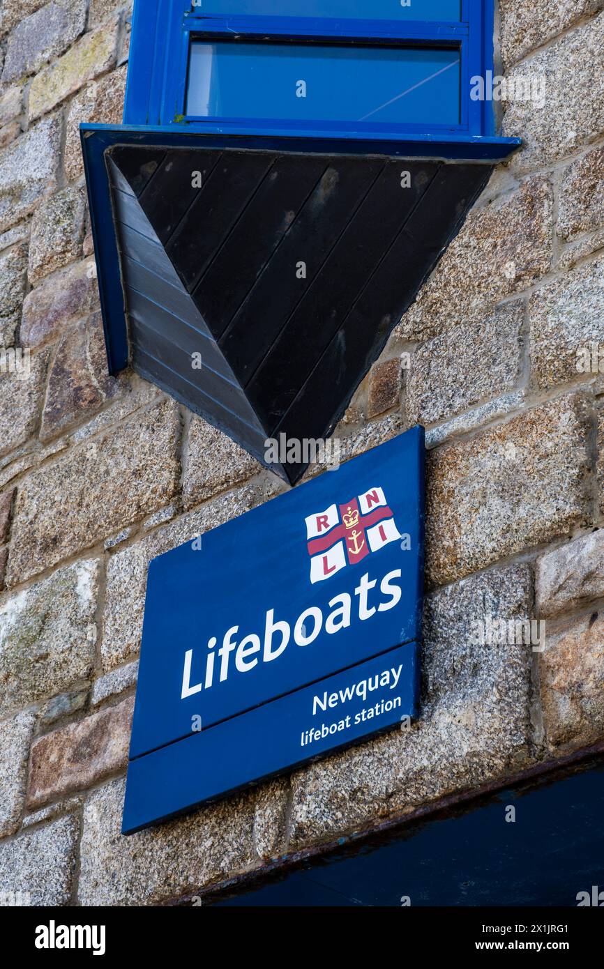 The sign above the entrance to Newquay Lifeboat Station in Newquay ...