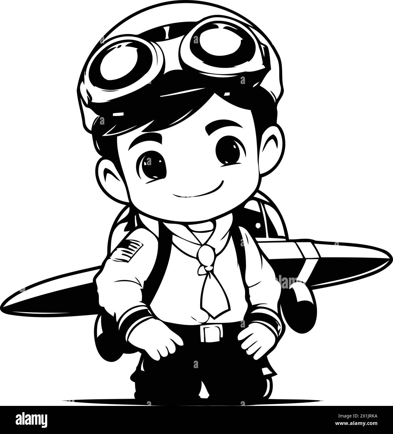 Cute boy pilot with airplane on white background. Vector illustration ...