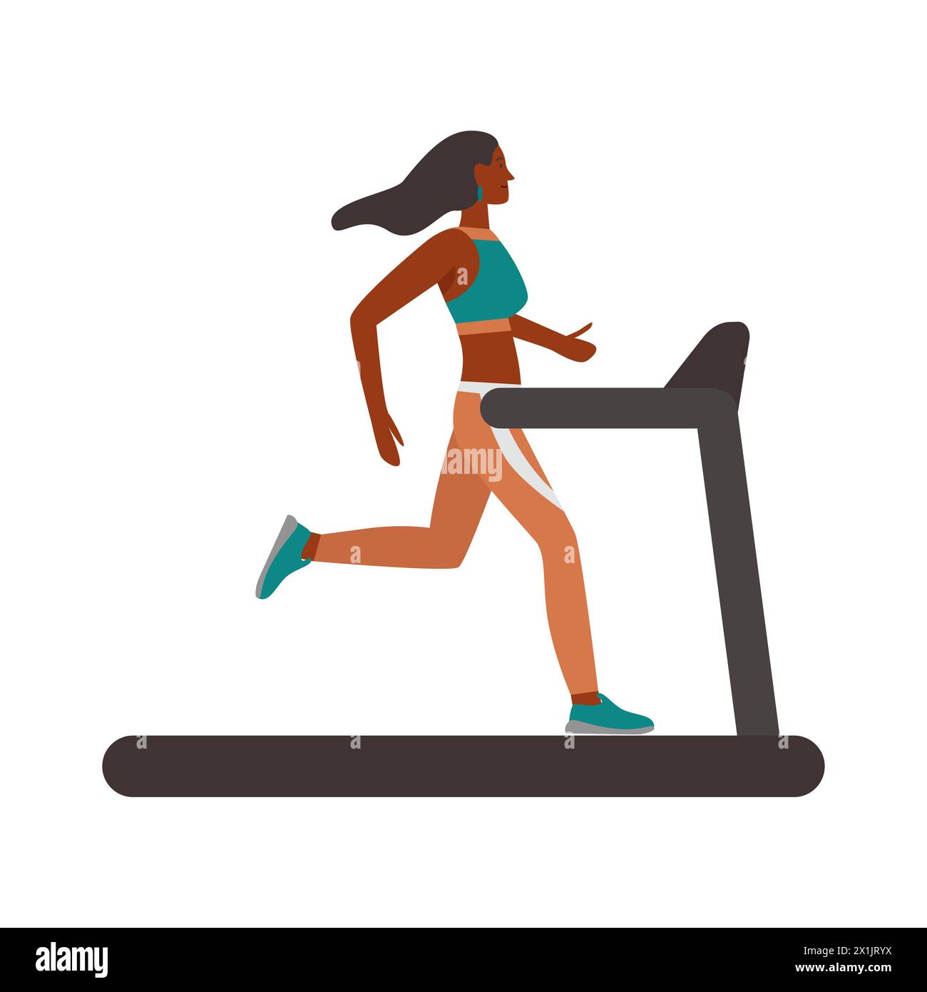 Girl running on treadmill. Girl with sport equipment, fitness gym ...