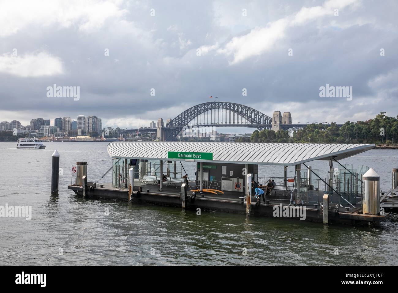 Sydney Australia, Balmain east ferry wharf with Sydney Harbour bridge ...
