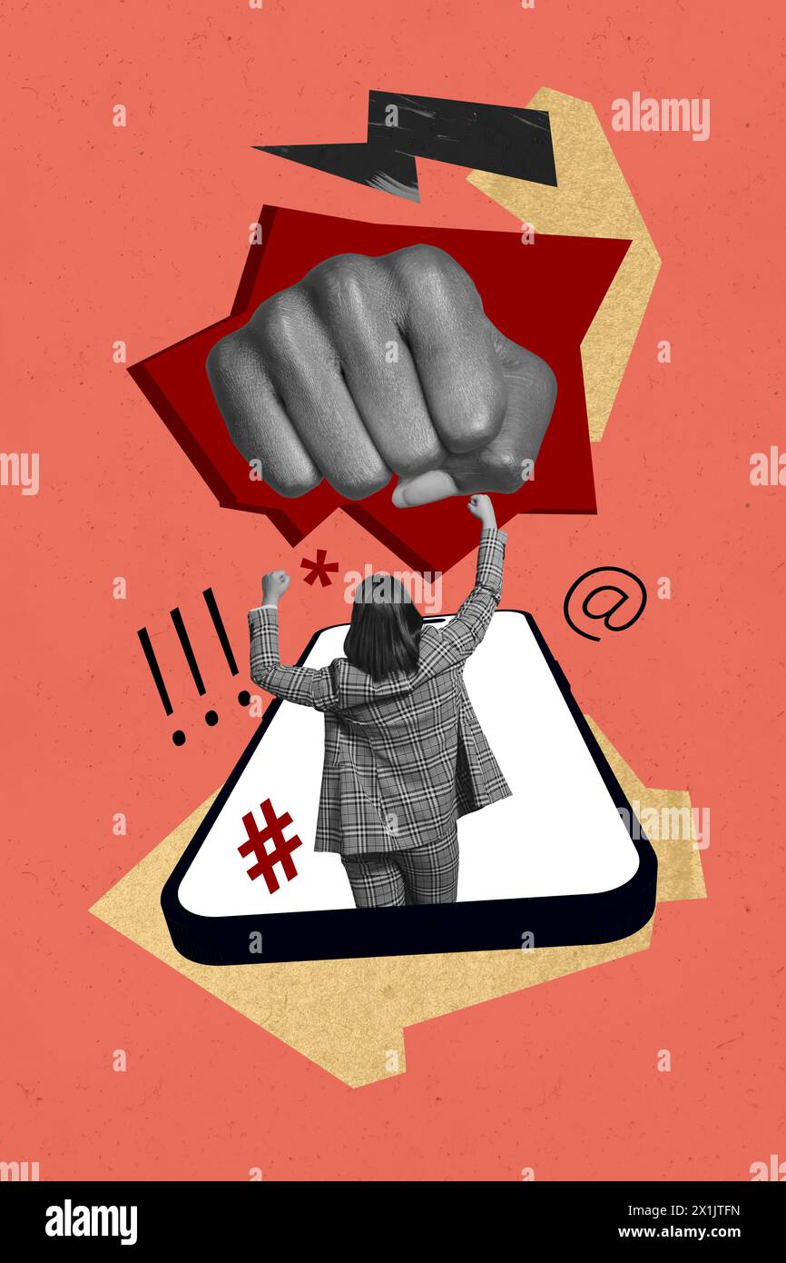 Composite collage picture image of fighting fist attack cyber bullying ...