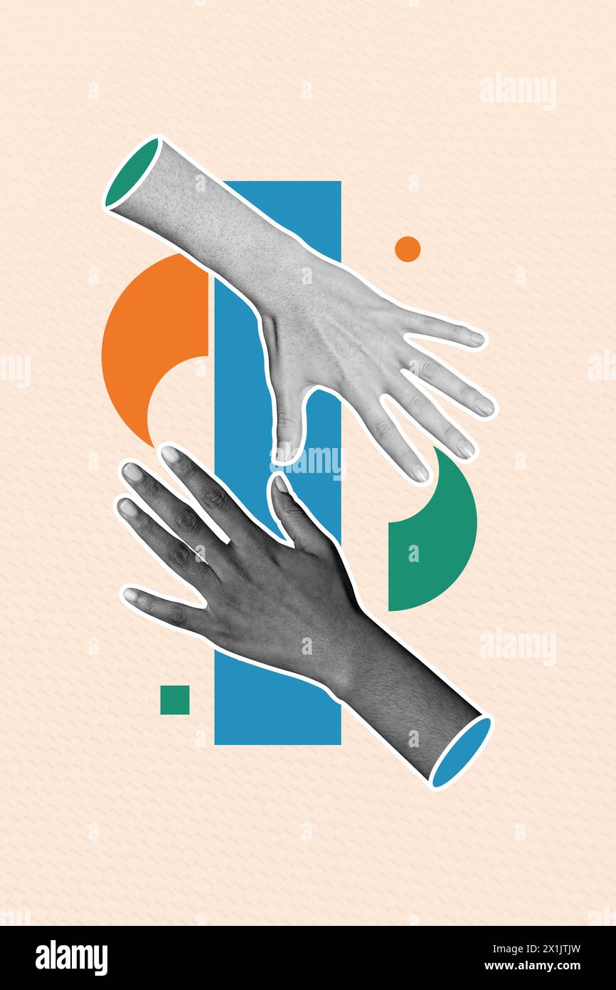 Vertical image collage of two hand different color black white ...