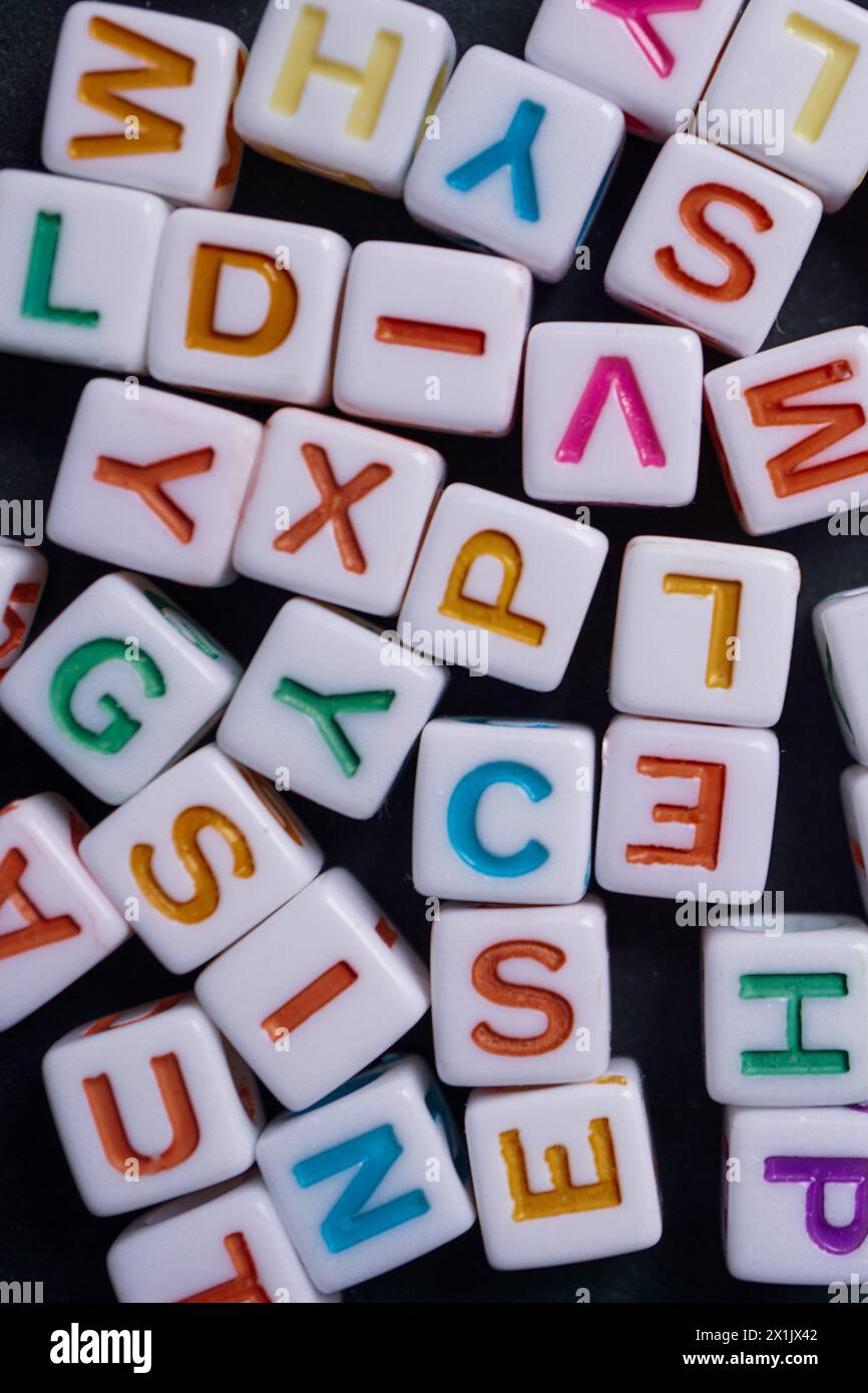 colorful letter cubes, toy and education Stock Photo - Alamy