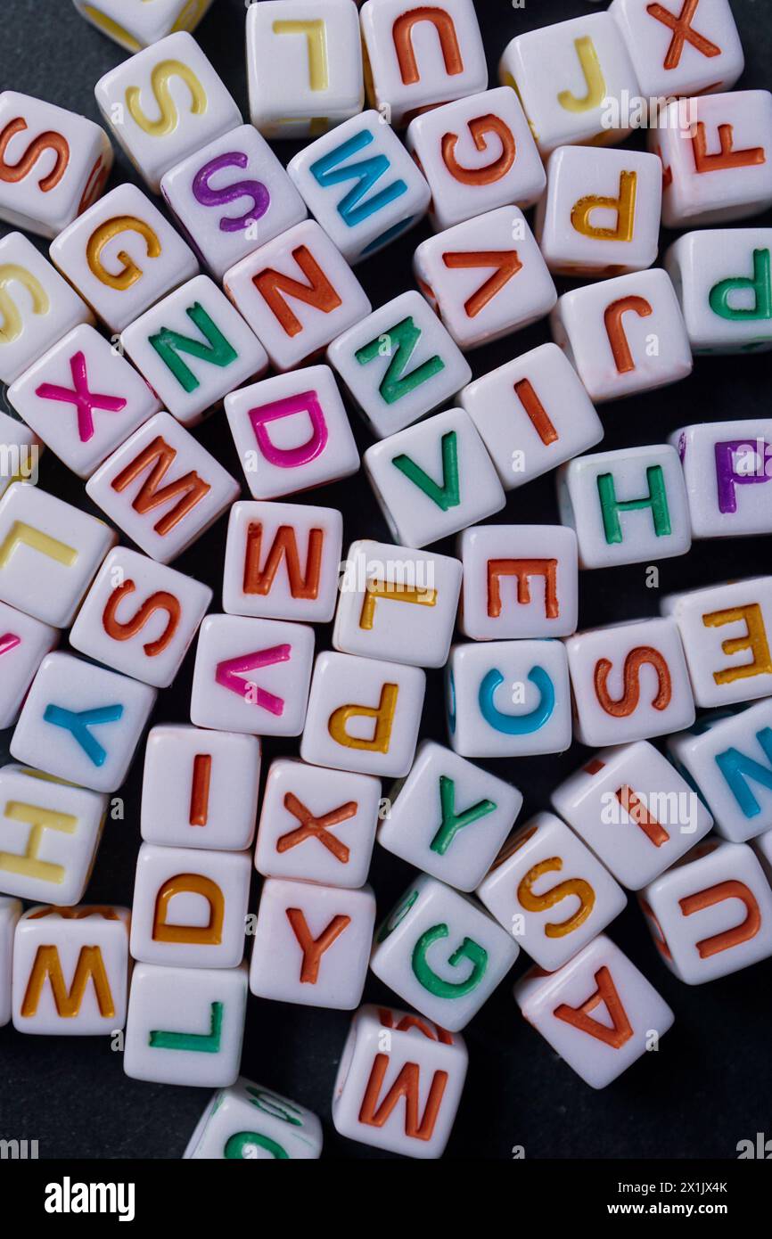 colorful letter cubes, toy and education Stock Photo - Alamy