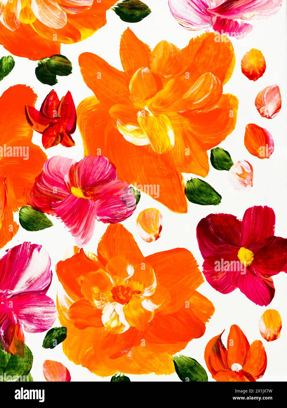 Abstract orange flowers, original hand drawn, impressionism style ...