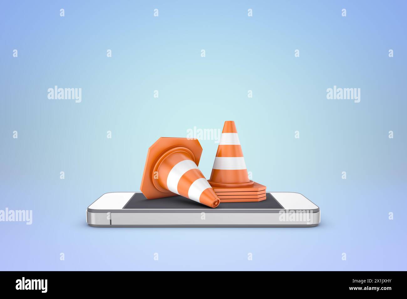 Traffic cone collapsed on a smartphone Stock Photo - Alamy