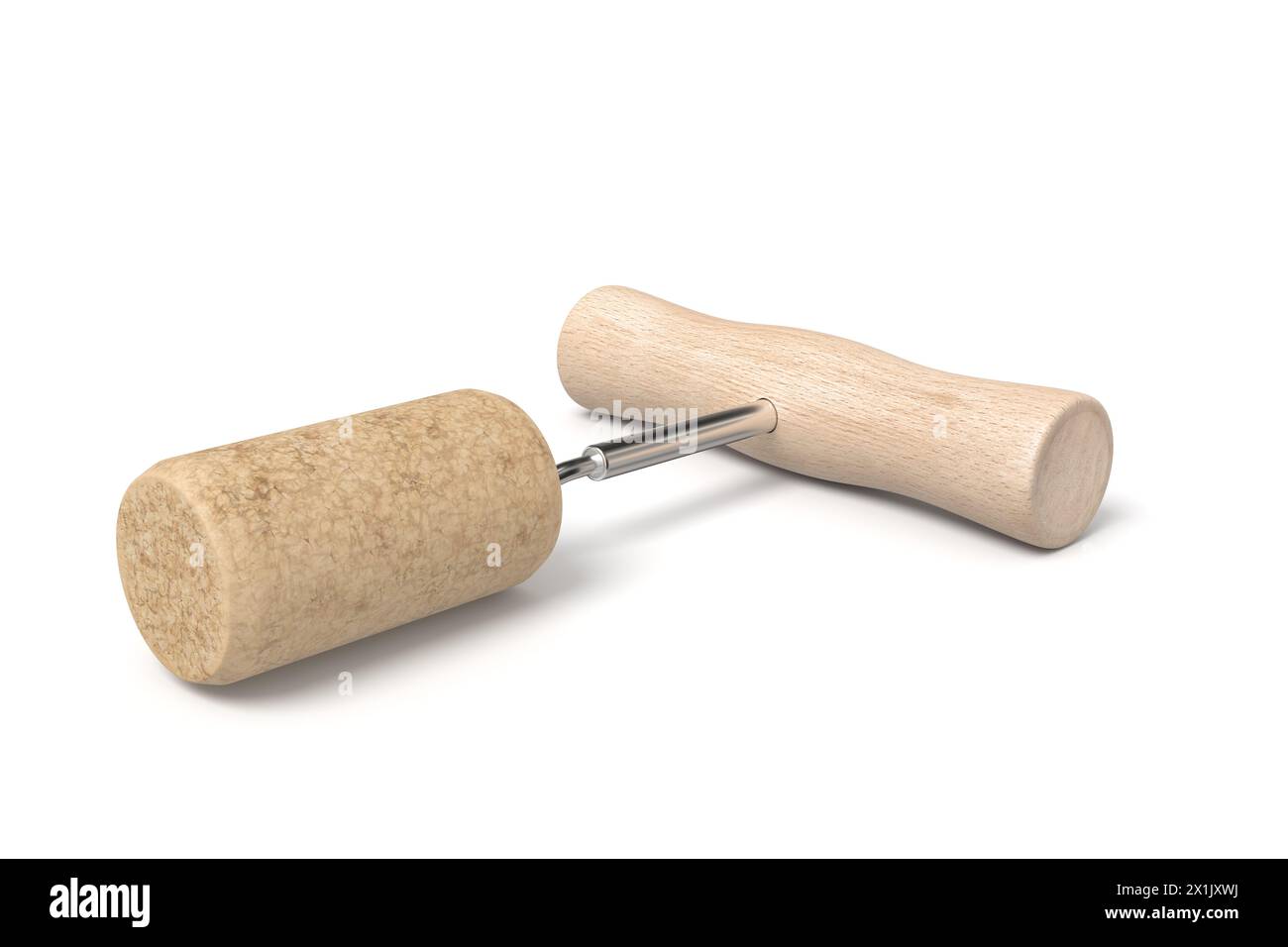 Corkscrew with cork and wooden handle lying down Stock Photo - Alamy